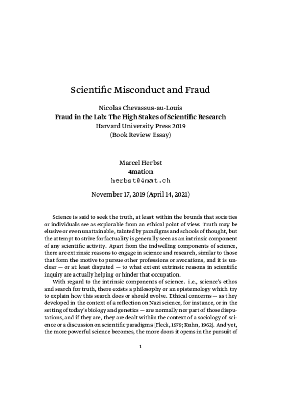 (PDF) Scientific Misconduct and Fraud