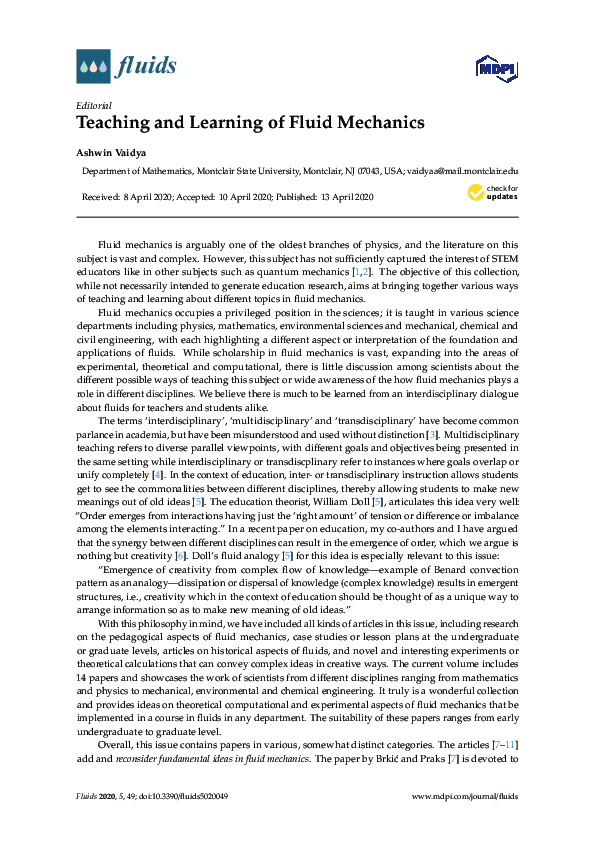 (PDF) Teaching and Learning of Fluid Mechanics