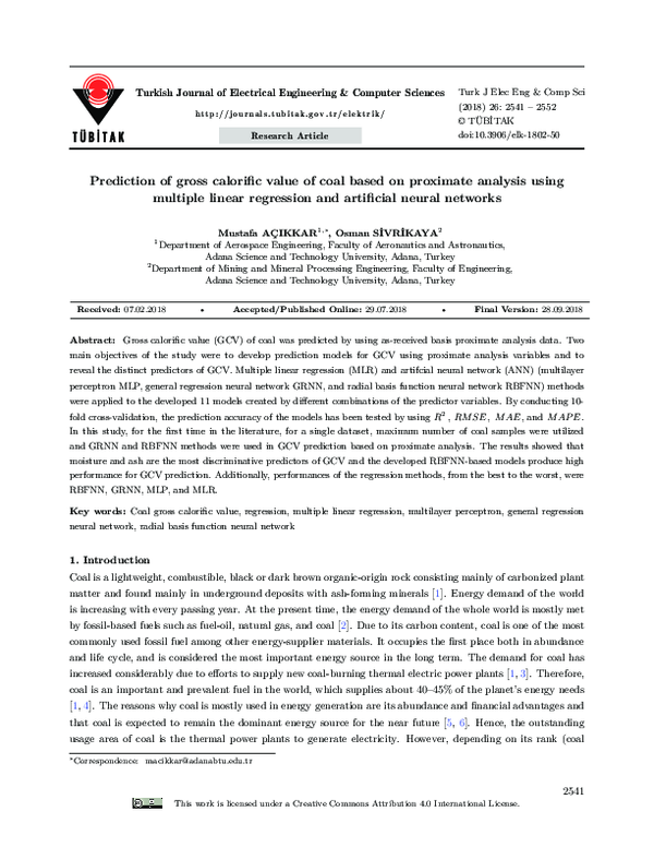 (PDF) Prediction of gross calorific value of coal based on proximate analysis using multiple ...
