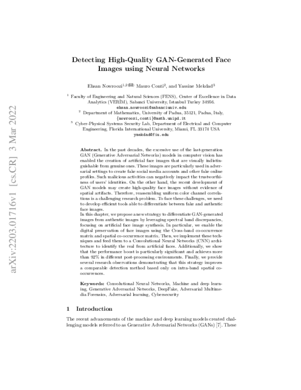 Pdf Detecting High Quality Gan Generated Face Images Using Neural