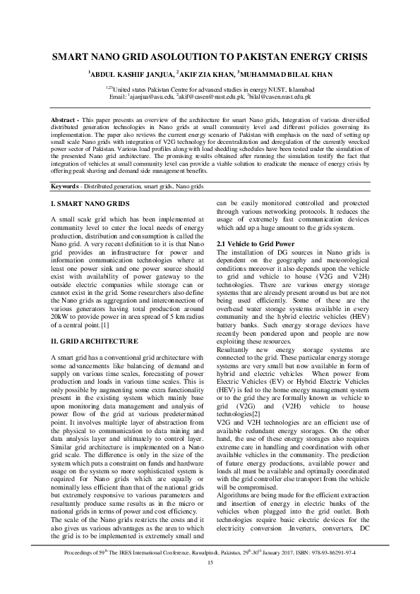 (PDF) Smart Nano Grid Asoloution to Pakistan Energy Crisis