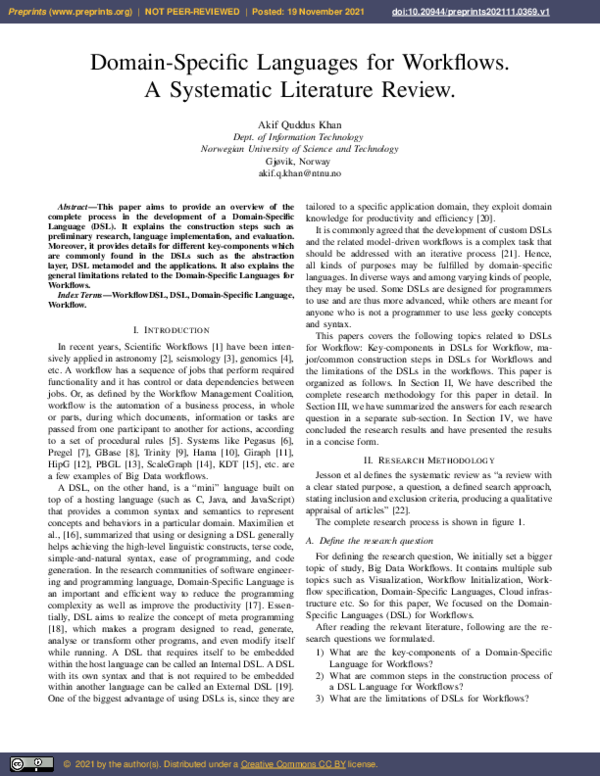 (PDF) Domain-Specific Languages for Workflows.A Systematic Literature ...