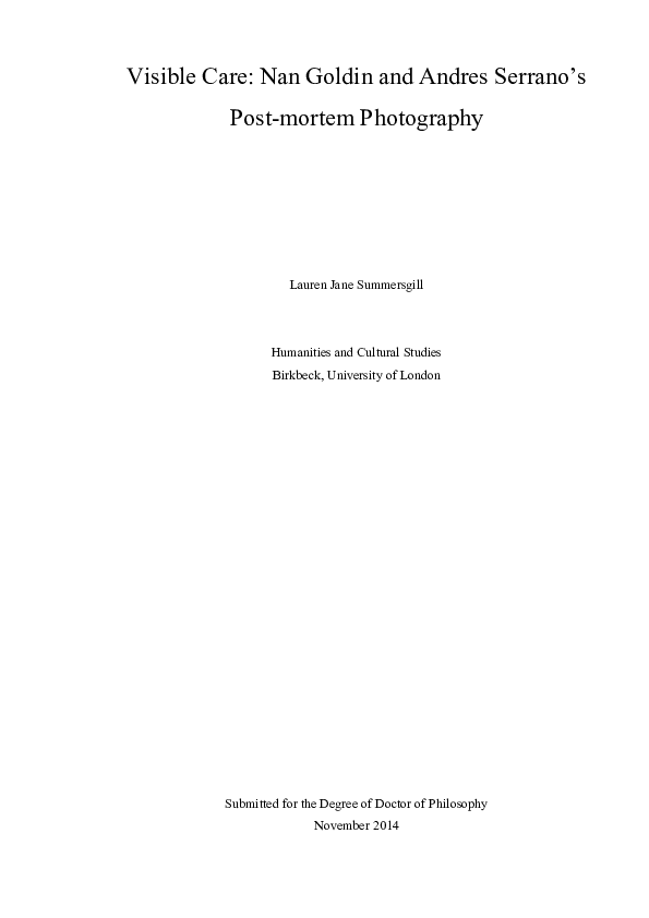 (PDF) Visible care : Nan Goldin and Andres Serrano's post-mortem ...