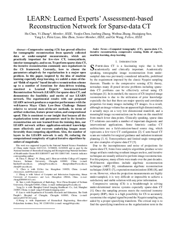 (PDF) LEARN: Learned Experts' Assessment-Based Reconstruction Network ...