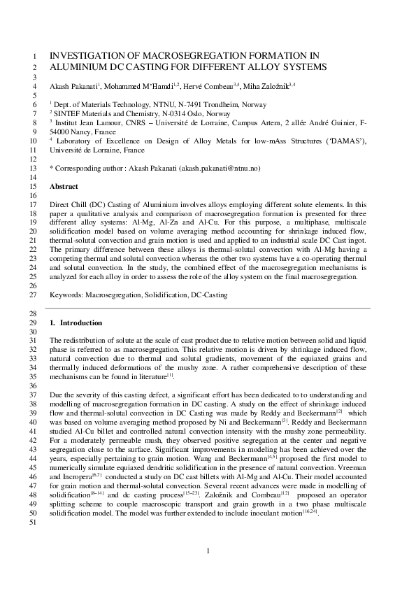 (PDF) Investigation of Macrosegregation Formation in Aluminium DC Casting for Different Alloy ...