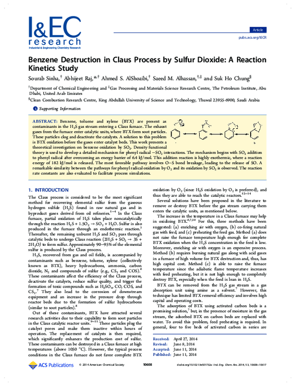 (PDF) Benzene Destruction in Claus Process by Sulfur Dioxide: A ...