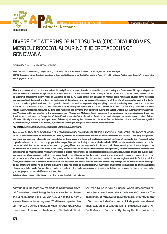 (PDF) Diversity Patterns of Notosuchia (Crocodyliformes ...