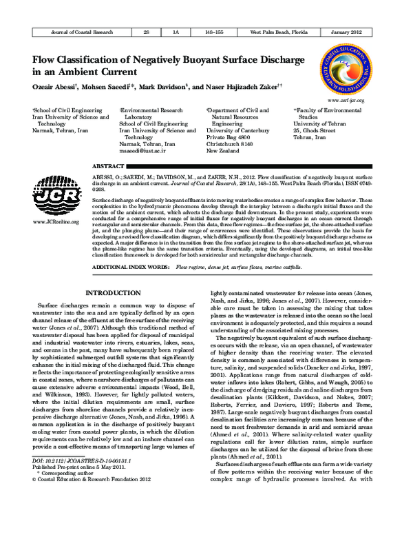 (PDF) Flow Classification of Negatively Buoyant Surface Discharge ...