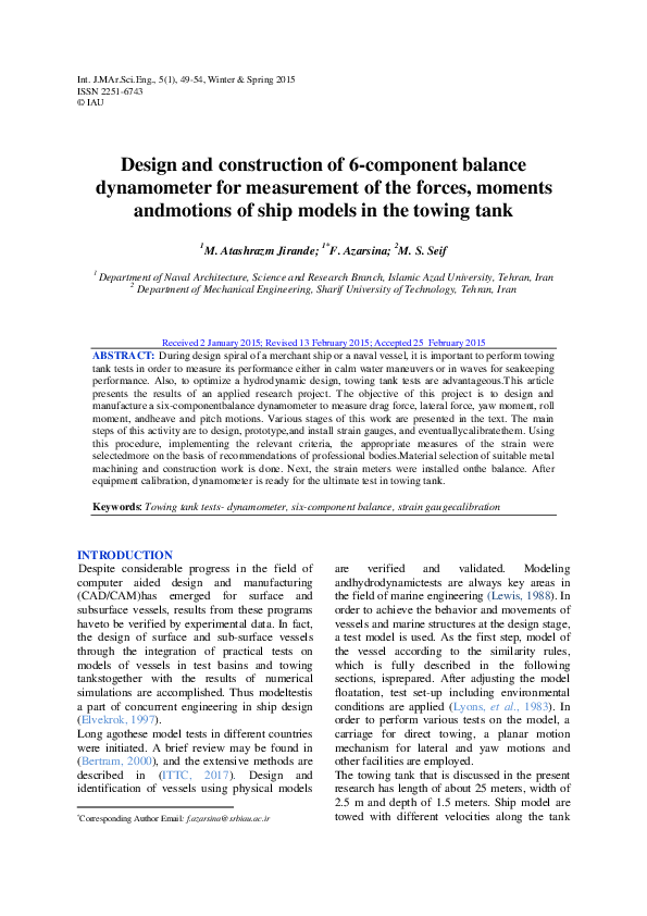 (PDF) Design and construction of 6-component balance dynamometer for ...