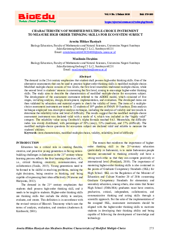 (PDF) Characteristics of Modified Multiple-Choice Instrument to Measure ...