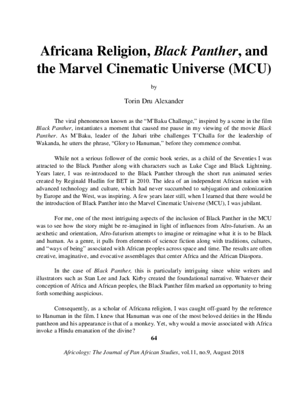 (PDF) Africana Religion Black Panther and the Marvel Cinematic Universe McU
