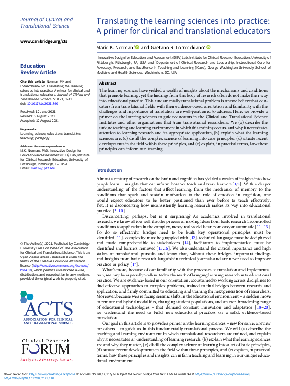 (PDF) Translating the learning sciences into practice: A primer for ...