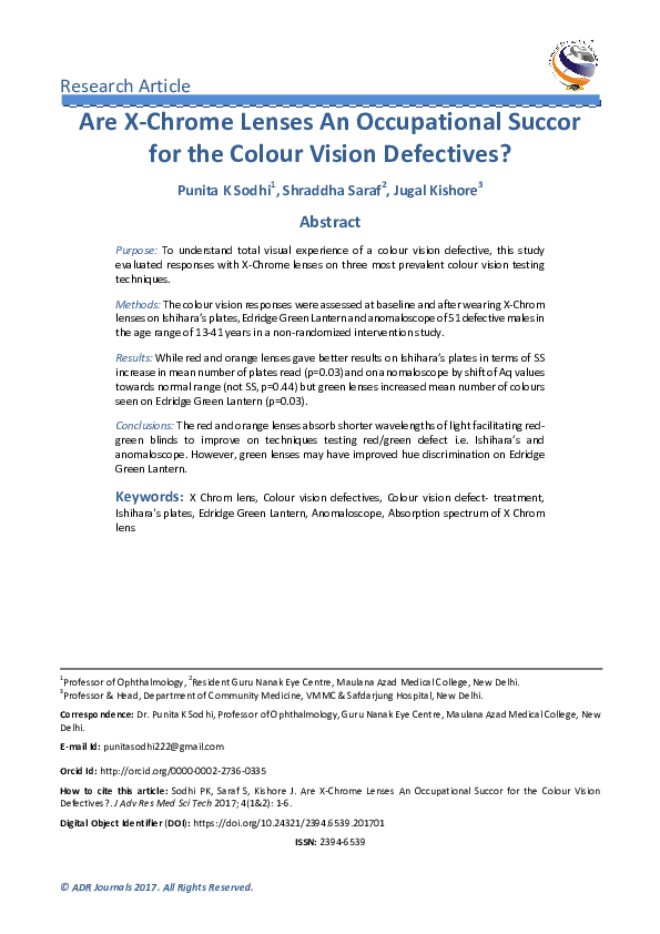 (PDF) Are X-Chrome Lenses An Occupational Succor for the Colour Vision ...