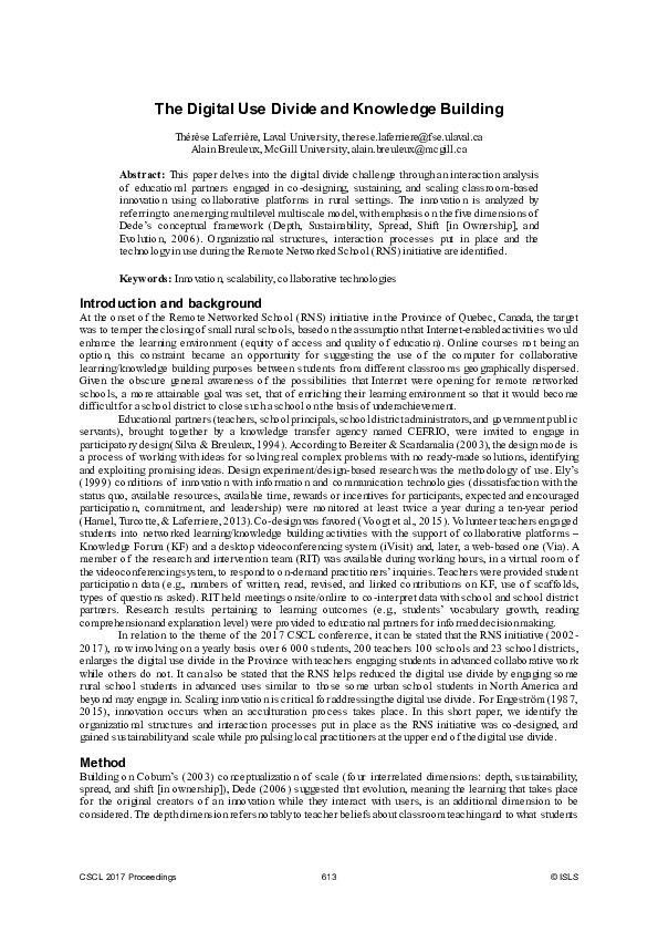 (PDF) The Digital Use Divide and Knowledge Building