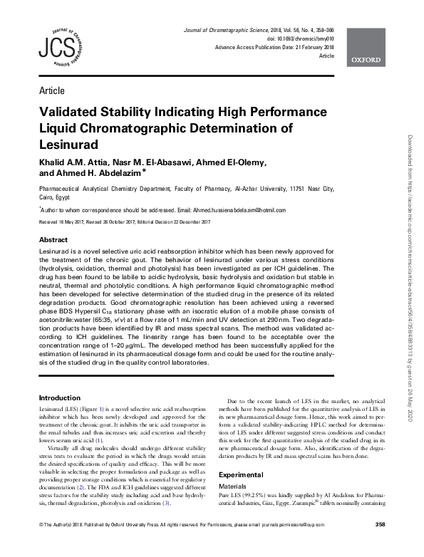 (PDF) A validated stability indicating high-performance liquid chromatographic method for ...