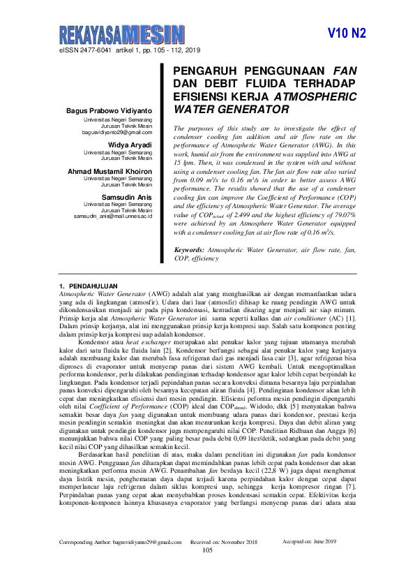 (PDF) Pengaruh Penggunaan Fan dan Debit Fluida terhadap Efisiensi Kerja ...