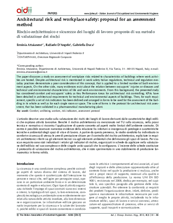 (PDF) Architectural risk and workplace safety: proposal for an ...