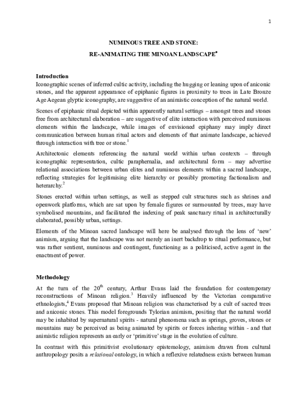(PDF) Numinous tree and stone: re-animating the Minoan landscape