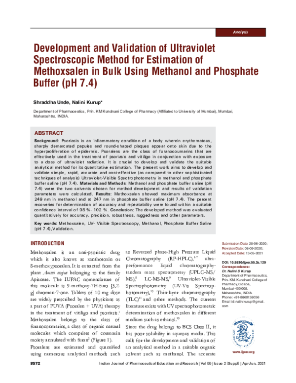 (PDF) Development and Validation of Ultraviolet Spectroscopic Method for Estimation of ...