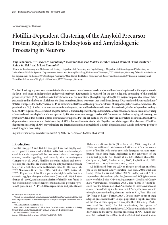 (PDF) Flotillin-Dependent Clustering of the Amyloid Precursor Protein ...