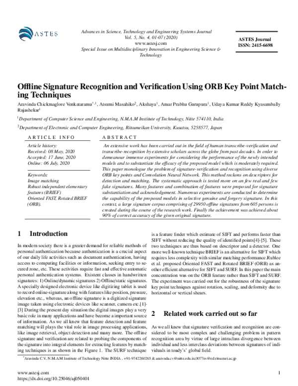 (PDF) Offline Signature Recognition and Verification Using ORBKey Point Matching Techniques