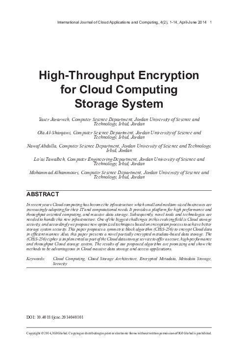 (PDF) High-Throughput Encryption for Cloud Computing Storage System