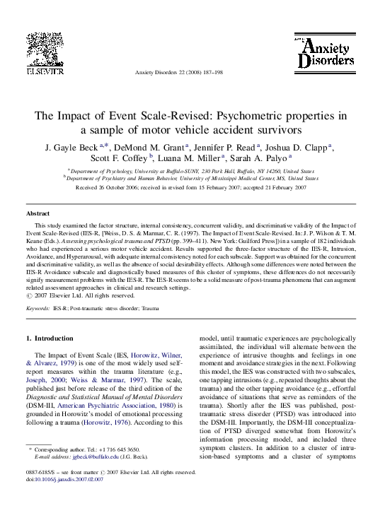 (PDF) The Impact of Event Scale-Revised: Psychometric properties in a ...