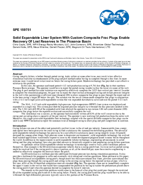 (PDF) Solid-Expandable Liner System With Custom Composite Frac Plugs ...