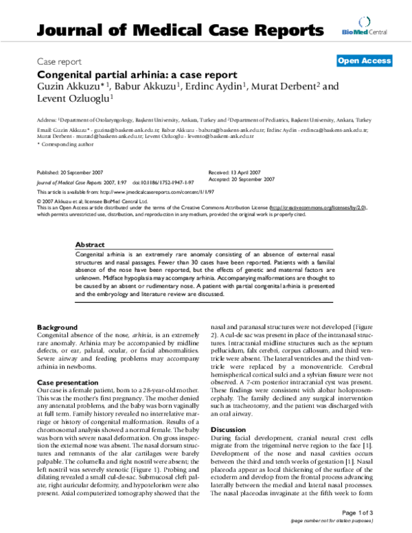 (PDF) Congenital partial arhinia: a case report