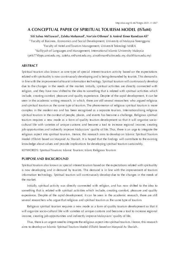 (PDF) A CONCEPTUAL PAPER OF SPIRITUAL TOURISM MODEL (ISToM)