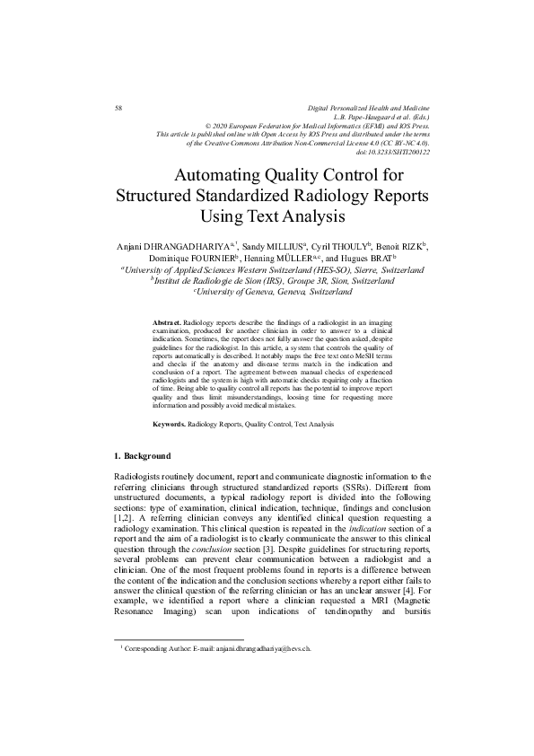 (PDF) Automating Quality Control for Structured Standardized Radiology ...