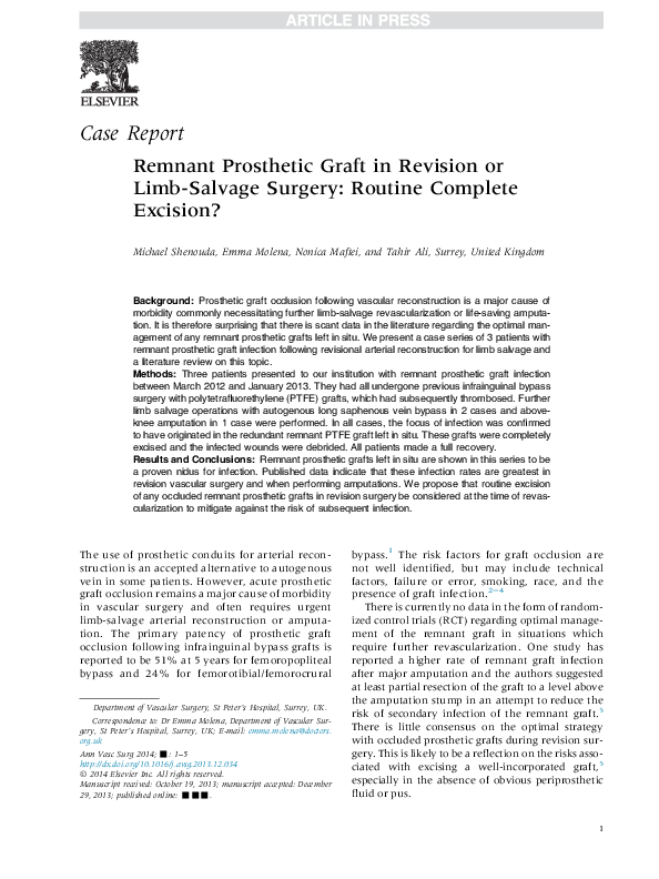 (PDF) Remnant Prosthetic Graft in Revision or Limb-Salvage Surgery ...