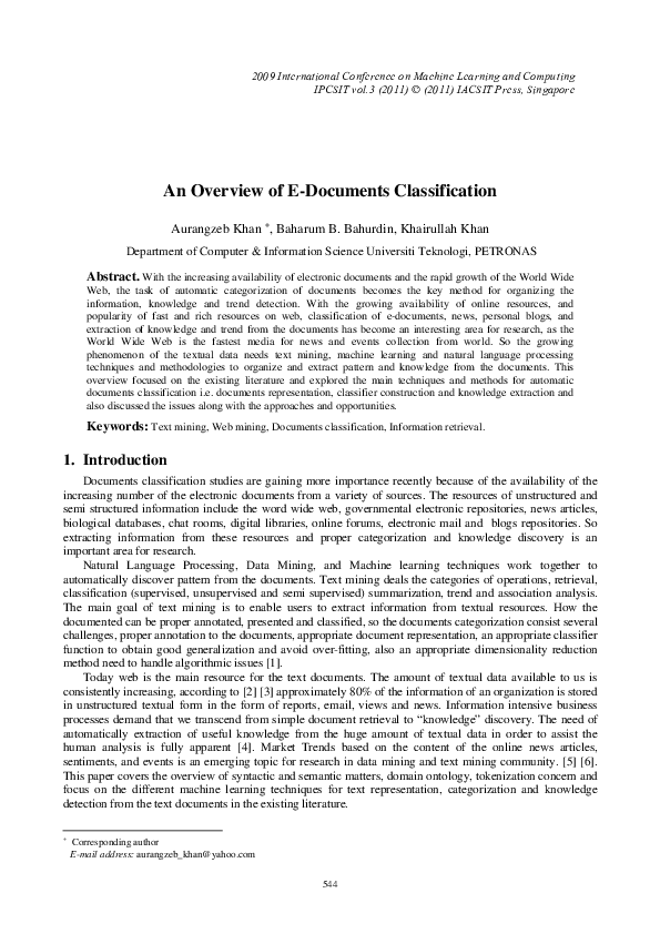 (PDF) An Overview of E-Documents Classification