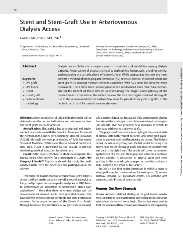 (PDF) Stent and Stent-Graft Use in Arteriovenous Dialysis Access