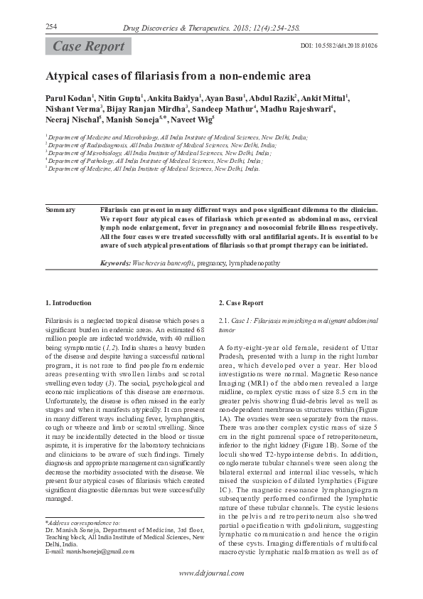 (PDF) Atypical cases of filariasis from a non-endemic area