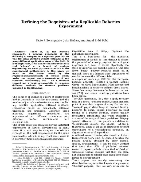 (PDF) Defining the requisites of a replicable robotics experiment