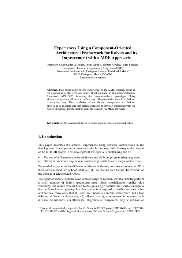 (PDF) Experiences Using a Component-Oriented Architectural Framework for Robots and Its ...
