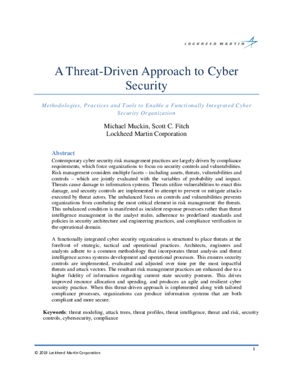 (PDF) A Threat-Driven Approach to Cyber Security Methodologies ...