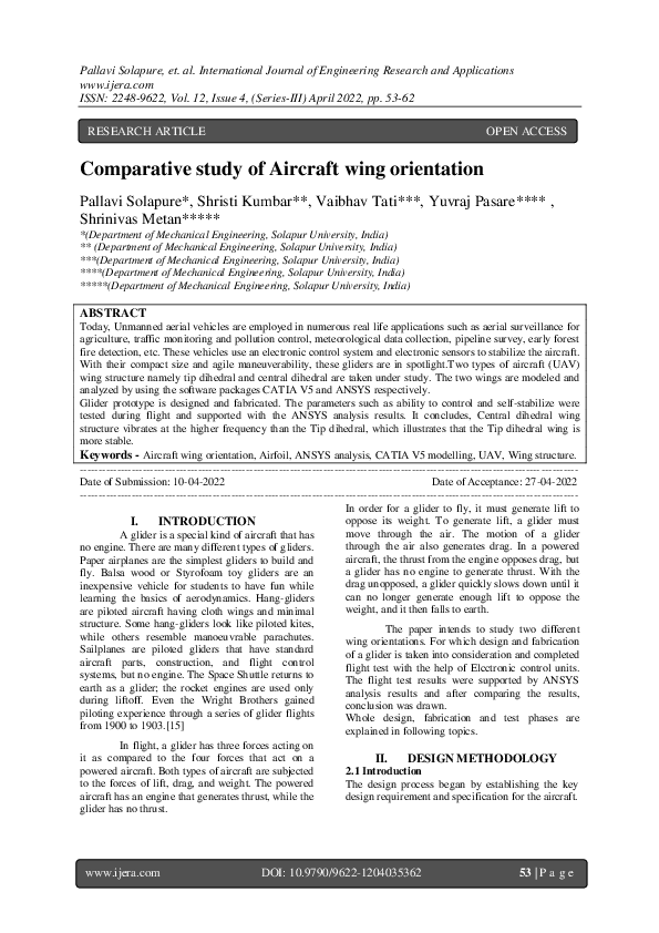 (PDF) Comparative study of Aircraft wing orientation