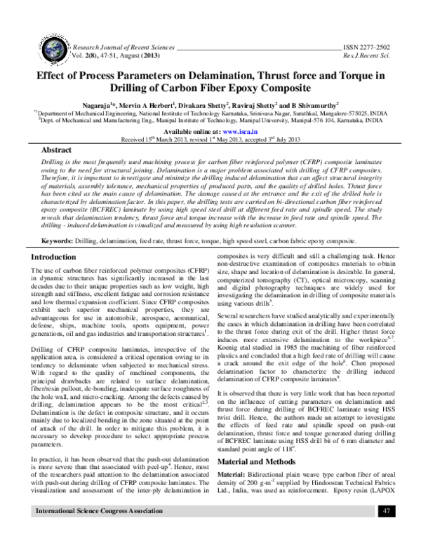 (PDF) Effect of Process Parameters on Delamination, Thrust force and Torque in Drilling of ...