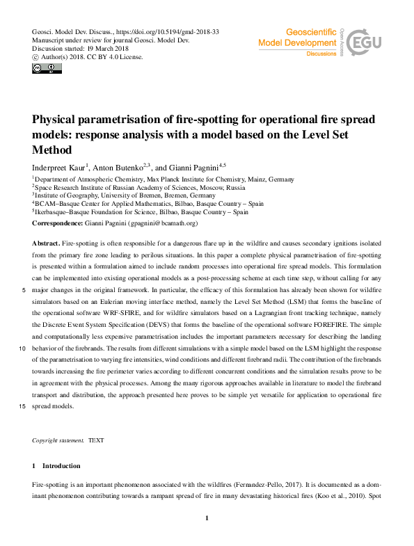 (PDF) Physical parametrisation of fire-spotting for operational fire ...