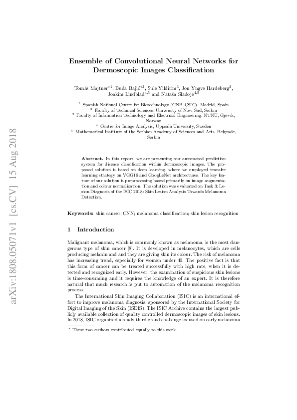 (PDF) Ensemble of Convolutional Neural Networks for Dermoscopic Images Classification