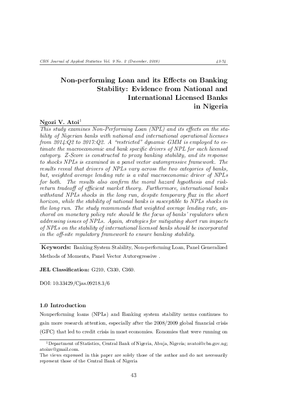 (PDF) Non-performing Loan and its Effects on Banking Stability ...