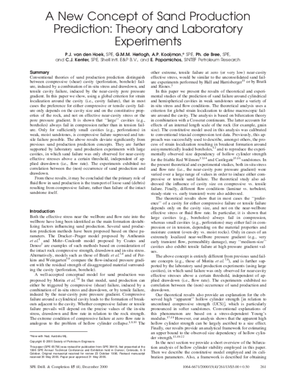 (PDF) A New Concept of Sand Production Prediction: Theory and ...