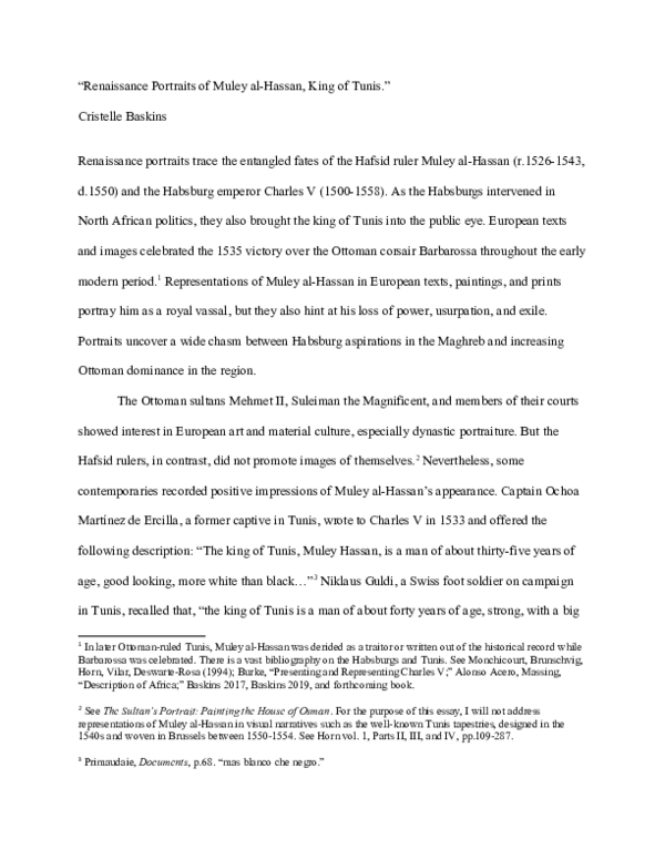 (DOC) "Renaissance Portraits of Muley al-Hassan, King of Tunis."