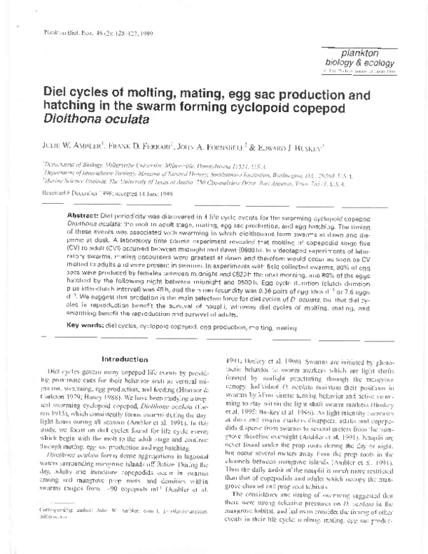 (PDF) Diel cycles of molting, mating, egg sac production and hatching ...