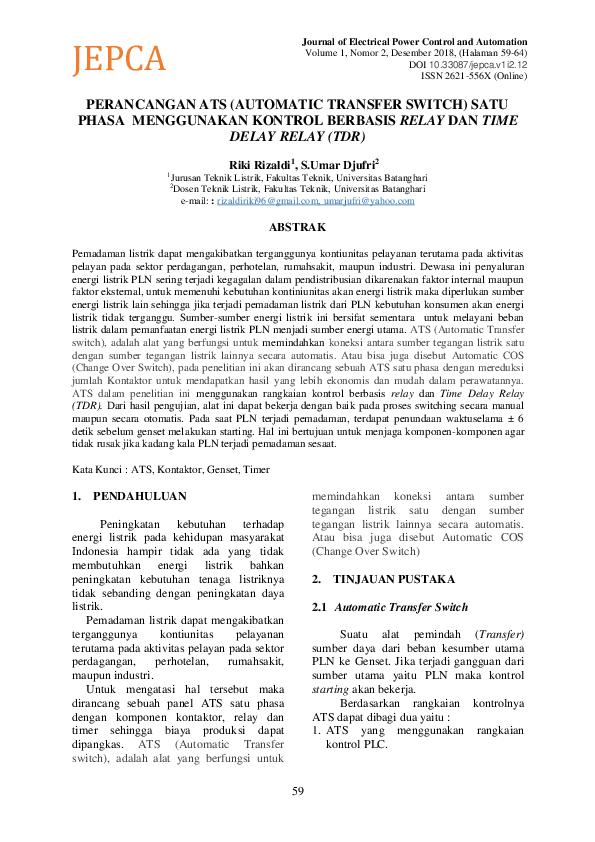 (PDF) Perancangan Ats (Automatic Transfer Switch) Satu Phasa ...
