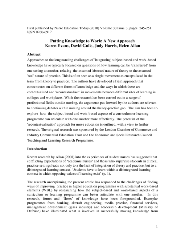 (PDF) Putting knowledge to work: A new approach