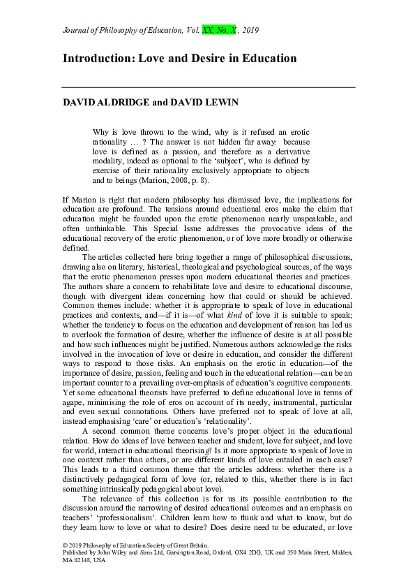 (PDF) Introduction: Love and Desire in Education