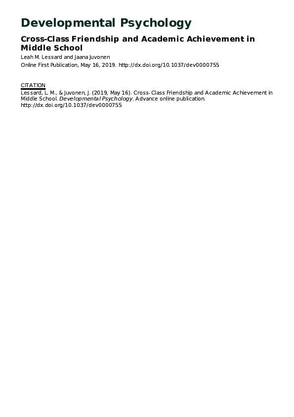 (PDF) Cross-class friendship and academic achievement in middle school